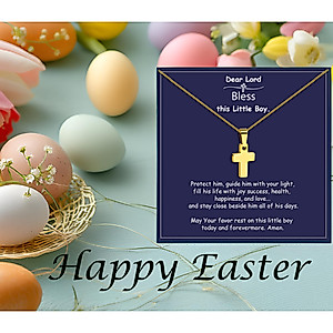 Sereney Gold Cross Necklace as Easter Basket Stuffers for Teens Boys, Cross Necklace for Boys Stainless Steel Cross Necklace as Baptism 1st Communion Gifts for Boys Easter Gifts