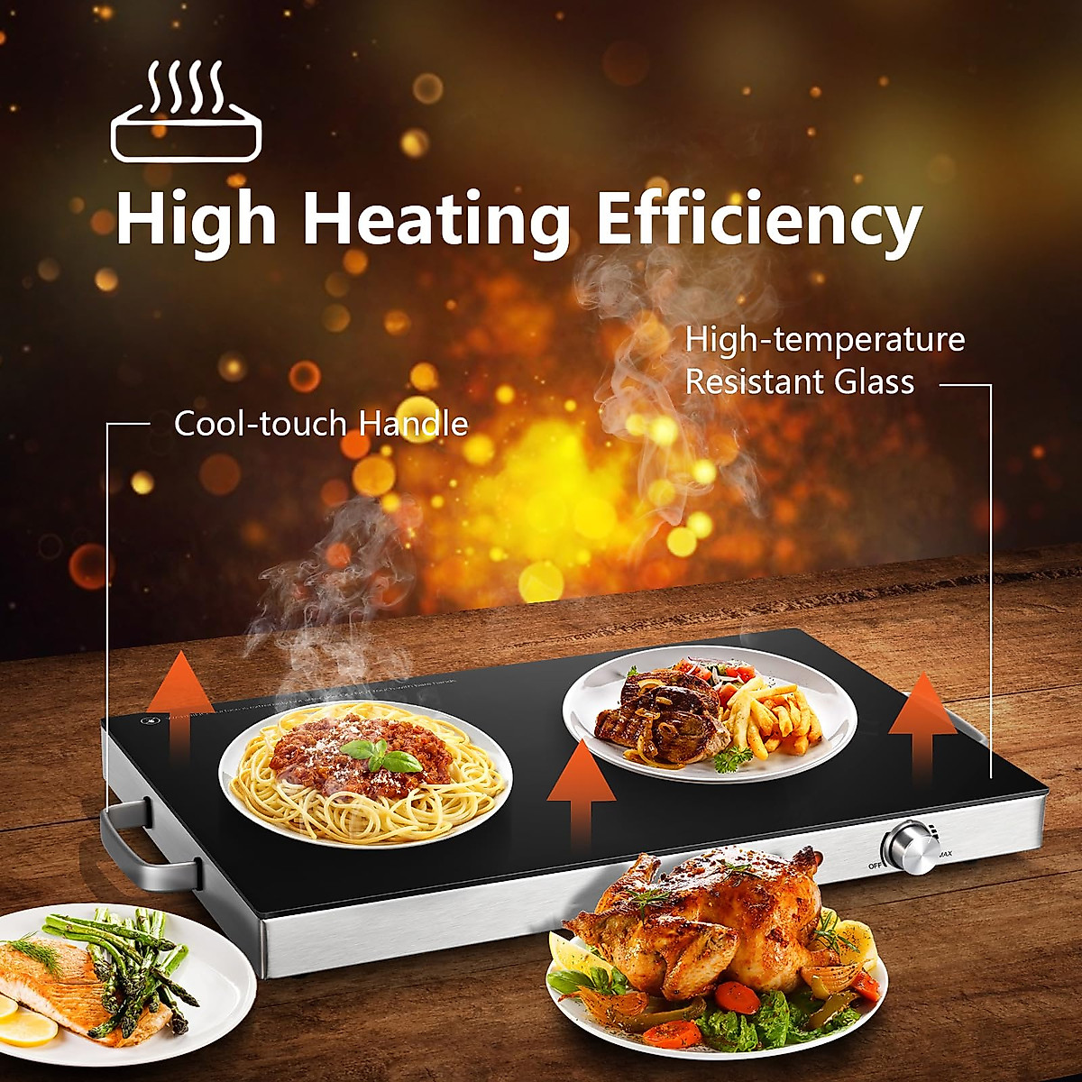 Giantex 2 Packs Electric Warming Tray, 22''x15'' Hot Plate with Adjustable Temperature Control, Stainless Steel Frame & Tempered Glass Surface, Food Warmer Buffets Server for Party Events