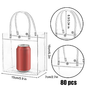 ZENFUN 80 Pack Clear Gift Bags with Handle, Reusable Party Favor Bags, Plastic Gift Bags Transparent Gift Wrap Bags Bulk for Thanksgiving Christmas, Party Favor Wedding Shopping Retail(6.3 x 5.9 x 2.7 Inch)