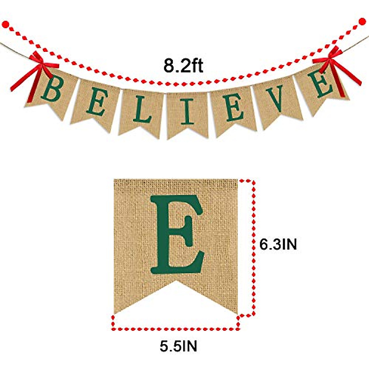 Believe Burlap Banner - Rucitc Holiday Banner Garland - Perfect for Christmas Decoration Xmas Party Decor