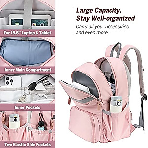 MoKo Gym Backpack with Shoe Compartment, 15.6 Inch Laptop Bag Backpack Stylish Water Resistant Travel Backpack Anti Theft School Backpack for Women/Girls/Teens Gifts, Pink