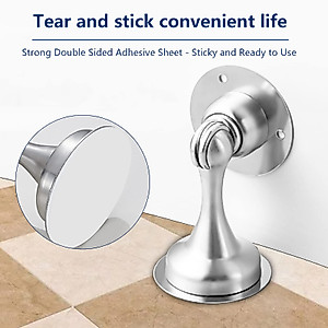 Door Stopper,4Pack Magnetic Door Stop,Stainless Steel Magnetic Door Catch,3M Double-Sided Adhesive Tape No Need to Drill,Brushed Nickel Screws for Stronger Mount,Keep Your Door Open(Silver)