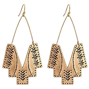 Zealmer Gold Geometric Earrings Statement Vintage Boho Ethnic Earrings Hollow Out Fan Shape Dangle Drop Earrings for Women Birthday Christmas Valentines Day Gift