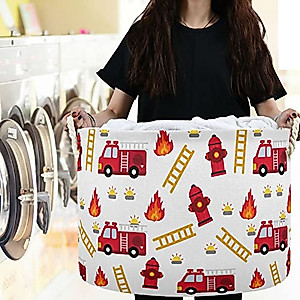 visesunny Firefighter Fire Truck Laundry Baskets Fabric Storage Bin Storage Box Collapsible Storage Basket Toy Clothes Shelves Basket for Bathroom,Bedroom,Nursery,Closet,Office