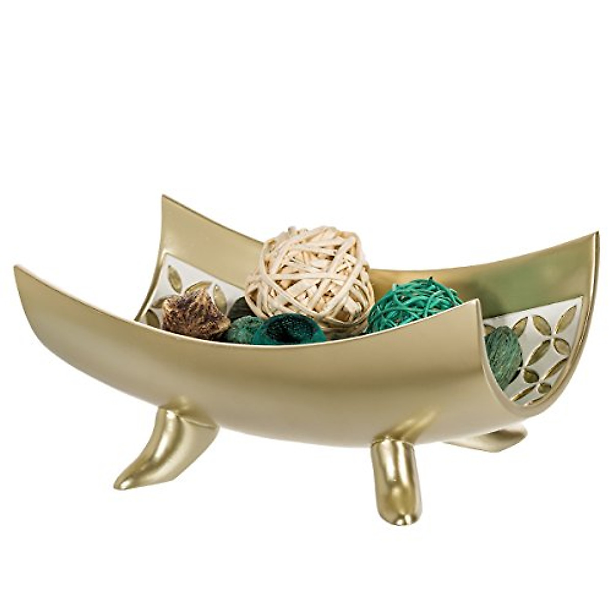 Creative Scents Schonwerk Diamond Lattice Decorative Bowl Table Centerpiece - Home Decor for Living Room, Centerpieces for Dining Room and Coffee Table (Gold & White)