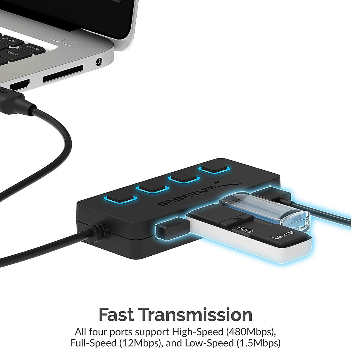 SABRENT 4 Port Portable USB 2.0 Hub + 4-Port USB 2.0 Hub with Individual LED lit Power Switches