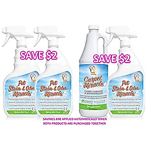 Pet Stain & Odor Miracle - Enzyme Cleaner for Dog Urine Cat Pee Feces Vomit, Enzymatic Solution Cleans Carpet Rug Car Upholstery Couch Mattress Furniture, Natural Eliminator (S/M 32FL OZ)