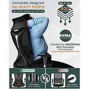Raynesys Big and Tall Office Chair for Heavy People, 400LBS Capacity with Wide Seat,Heavy Duty Material, Adjustable Armrests, Ergonomic Executive Chair for Home Office with Strong Lumbar Support,Black