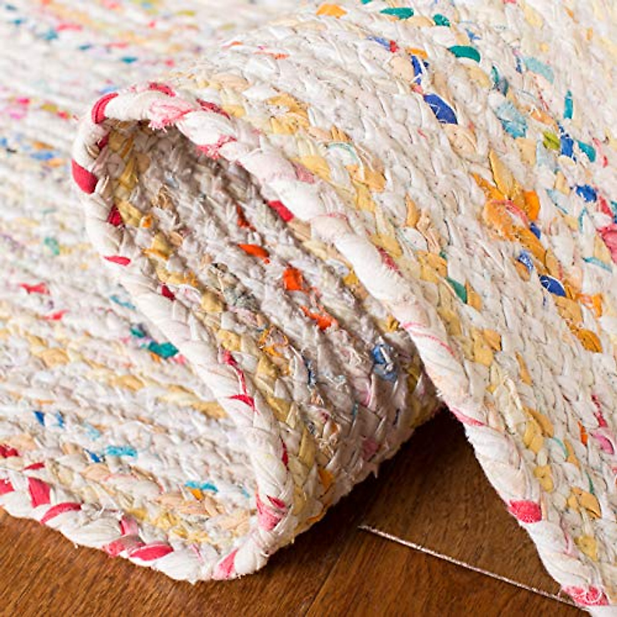 SAFAVIEH Braided Collection 4' x 6' Oval Ivory/Multi BRD210B Handmade Boho Reversible Cotton Area Rug