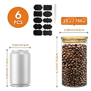 Hoanra 25oz Glass Jars with Airtight Bamboo Lids and Labels, Glass Food Storage Containers for Kitchen Pantry Organization for Coffee Tea Candy Cookie Nuts（6 Pack）