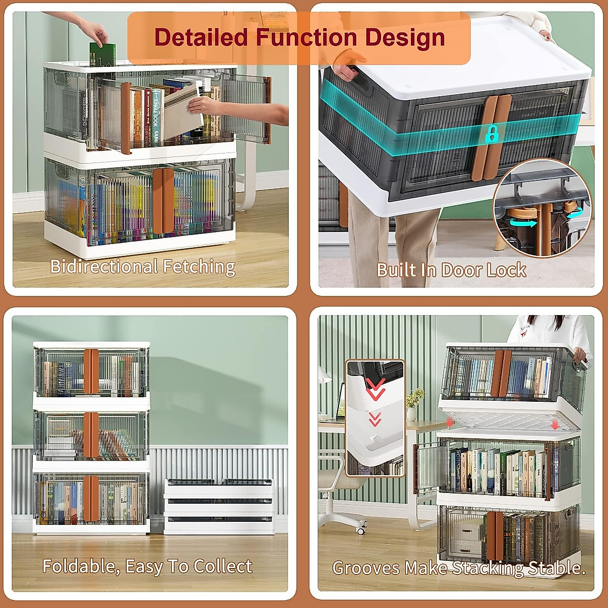 GAOPHDER Plastic Storage Bins with Lids 3-Tier Collapsible Clear Storage Bins with Wheels Stackable Closet Organizers Foldable Box Storage Containers for Home Office Trunk Outdoor (41QT, 3 Packs)