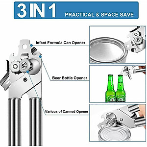 Stainless Steel Can Opener, Three-In-One Multifunctional Can Opener, Manual Powerful Can Knife, The Bottle Opening Can Be a Strong Professional Chef Suitable For Opening Various Cans