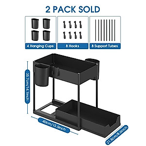 TYNIOPO Under Sink Organizers and Storage, 2-Tier Under Bathroom Cabinet Storage with Sliding Basket, Multi-purpose Storage Rack for Bathroom Kitchen Countertop Cabinet