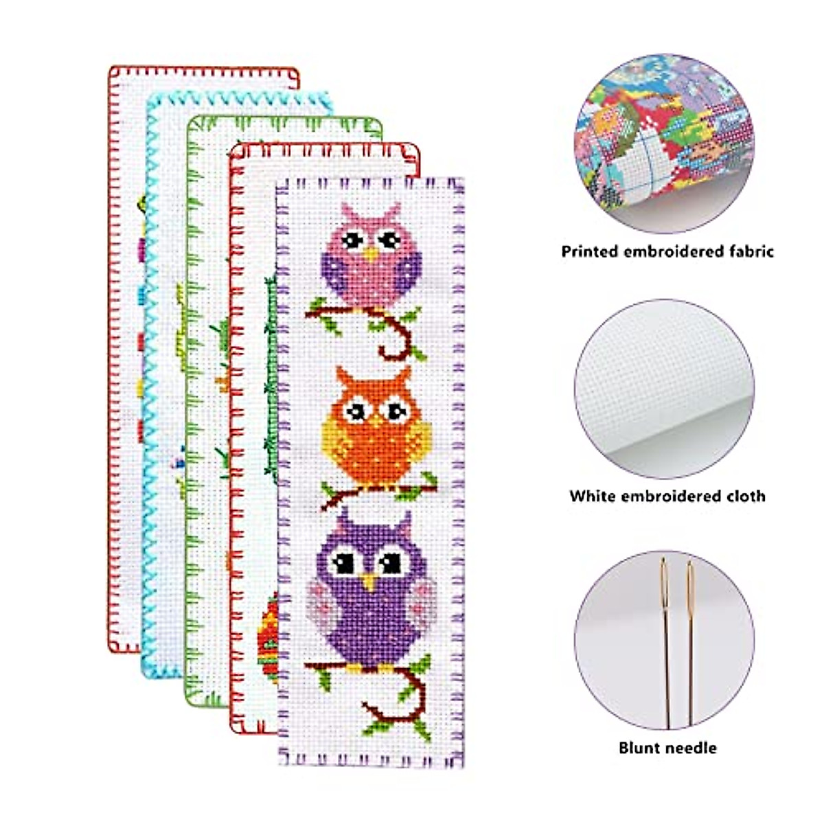 10Pcs Cross-Stitch Stamped Kits,Cross Stitch Bookmark Kits Pre-Sorted Floss for Kids Adults Beginner, DIY Pre-Printed Crossstitch for Book Lovers (5 Styles)