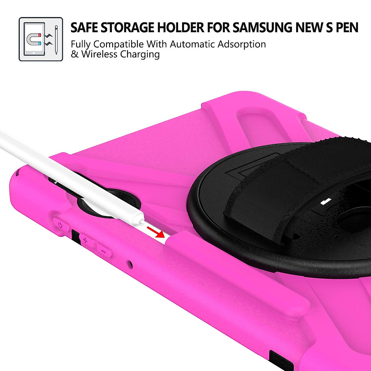 BRAECN for Galaxy Tab S6 10.5 2019 Case T860,Heavy Duty Shockproof Rugged Case with Hand Strap/360 Rotating Stand and Shoulder Strap for Samsung Tab S6 SM-T860/T865/T867 2019 (Rose Red)
