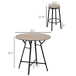 HOMCOM Industrial 5-Piece Bar Table and Chairs Set, Space Saving Dining Table with 4 Stools for Pub and Kitchen, Black & Brown