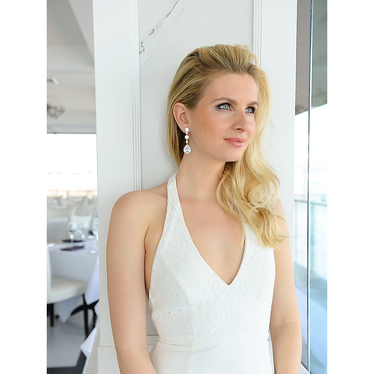 Mariell Bridal Wedding Clip-On Dangle Earring, CZ Clip Non-Pierced Earring for Bride, Mother of the Bride