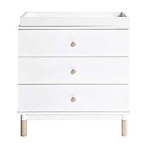 Babyletto Gelato 3-Drawer Changer Dresser with Removable Changing Tray in White and Washed Natural, Greenguard Gold Certified