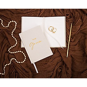 MUUJEE to My Groom and to My Bride Vow Books (Set of 2) - Ivory Canvas Linen Gold Foil Embossed Vows Book Journal for Wedding Ceremony Vow Renewal Valentines Day Gift for Husband Wife