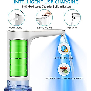 VINMEN 5 Gallon Water Bottle Pump Water Bottle Dispenser, Water Pump for 5 Gallon Jug,USB Charging Automatic Drinking Water Pump,Water Bottle Switch for Universal Bottles - Grey Silver