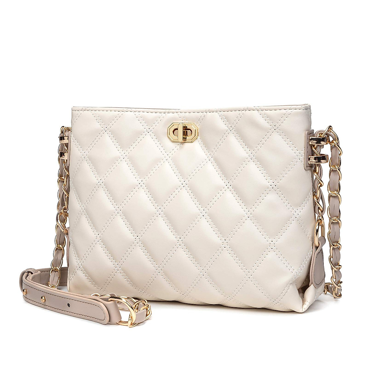 Sivim Crossbody Bags for Women Medium Size Leather Cute Crossbody Purse Shoulder Bag with Adjustable Gold Chain Strap(Medium Beige)