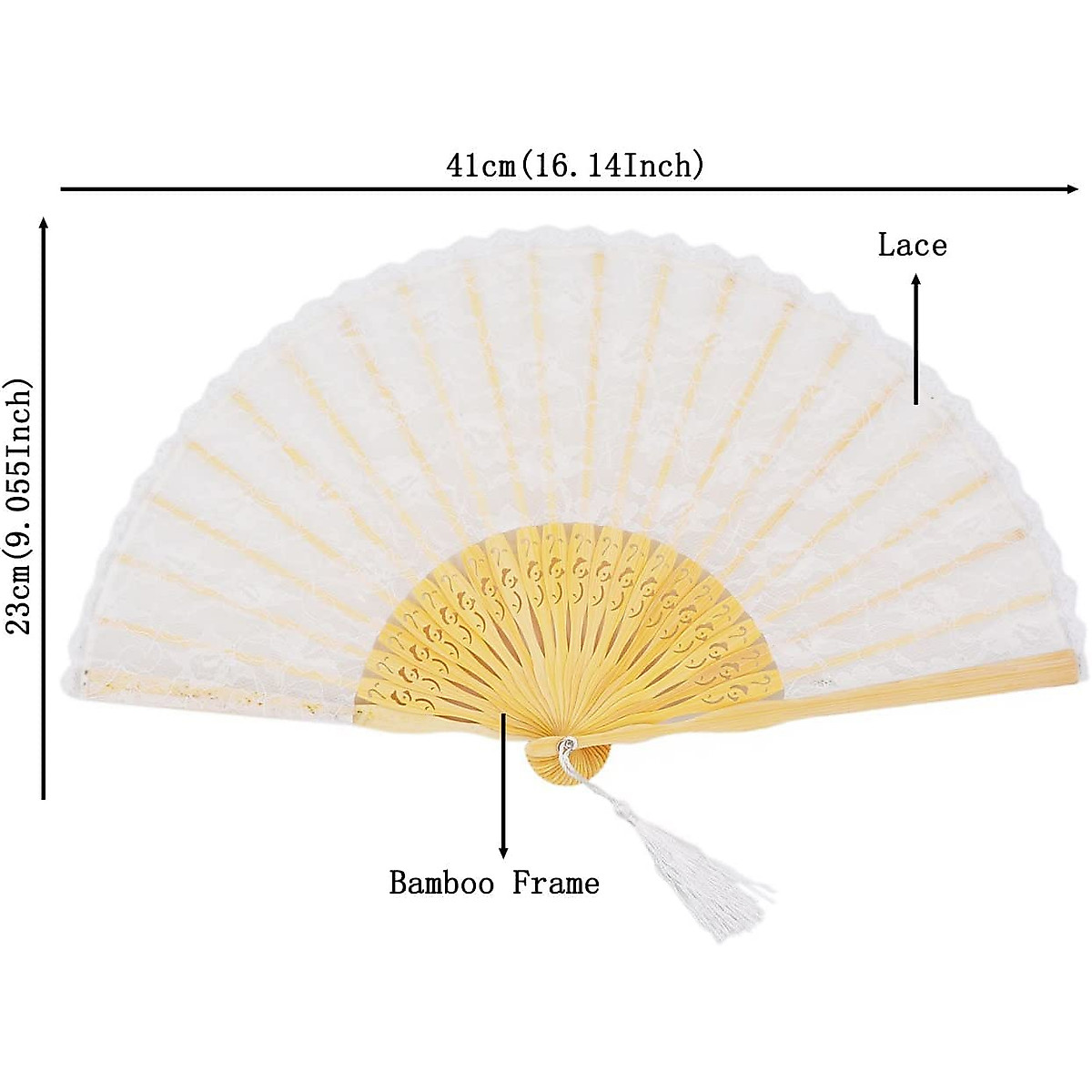 Womens Multi Color Handmade Cotton Lace Folding Hand Fan (Black-A) (White)