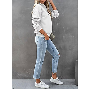 Dressmine Womens Fall Sweatshirt Long Sleeve Quarter Zip Lapel Collar Shirts Casual Loose Pullover Sweatshirts Tops for Women White Meidum