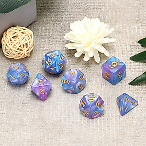 FLASHOWL Pearl DND Dice Set RPG Dice Polyhedral Dice D20 Dice D&D Dice, D12, D10, D8, D6, D4 DND RPG MTG Double Colors Game Dice DND Dice Sets 7 Set Dice for Table Gaming(7 Pieces Pink Blue)