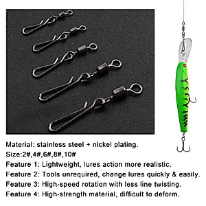 Fishing Clips Fishing Swivels Snaps Kit, 60/200pcs Quick Clips Fishing Barrel Snap Swivel Rolling Swivel with Hanging Snap Swivel Fishing Safety Snap Freshwater Saltwater Trolling Fishing Tackle