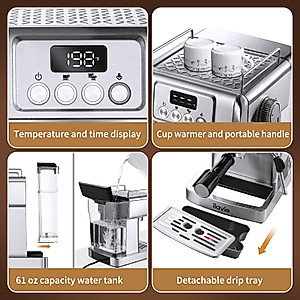 ILAVIE Espresso Machine 20 Bar, Professional Espresso Maker Cappuccino Machine with Steam Milk Frother, Stainless Steel Espresso Coffee Machine with 61oz Removable Water Tank, for Home Office Dad Mom