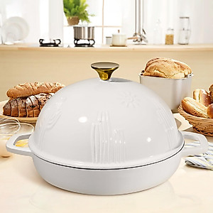 Flavehc Bread Oven Cast Iron Bread Dutch Oven with Cloche Lid for Bread Baking Darkcyan Enameled Cast Iron Bread Oven with Dome Lid for Sourdough 5 qt