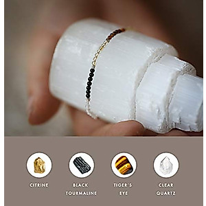 BALIPURA - Protection Aura Bracelet for Women - 2mm SMALL (TINY) BEADS Gemstones, Crystals, Black Tourmaline, Citrine, Quartz, 925 Solid Silver Beads - Spiritual Beaded Keep Bad Spirits Away