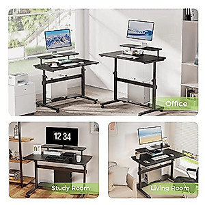 Eureka Ergonomic Height Adjustable Computer Desk, Rolling Sit Stand Desk for Home Office with Hutch, CPU Stand & Lockable Wheels, 41 inch-Black