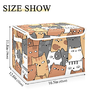 Curious Cats Foldable Storage Boxes with Lids and Handle Fabric Storage Bins, used to store toys, clothes, paper and books in the closet and bedroom