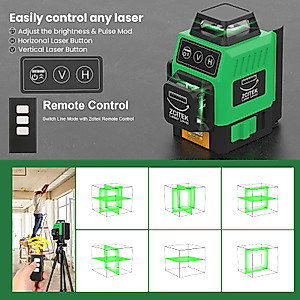 Laser Level 360 Self Leveling, Laser Levels 3 * 360 12 Lines Lazer for Construction with 2*Rechargeable Battery, Laser Line Level Tool with Remote Controller, Magnetic Rotating Stand