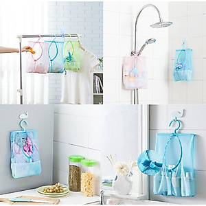 mollensiuer 3Pcs Colorful Hanging Mesh Bag with Hook Closet Space Saving Organizer for Bathroom Shower Bra, Lingerie, Socks, Tights, Stockings, Underwear Storage Laundry Basket