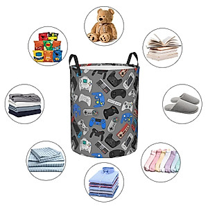 Gbuzozie Video Game Controller Grey Background Round Laundry Hamper Storage Basket Toys Clothes Organizer Bin For Home Bathroom Bedroom Dorm Nursery, 38l