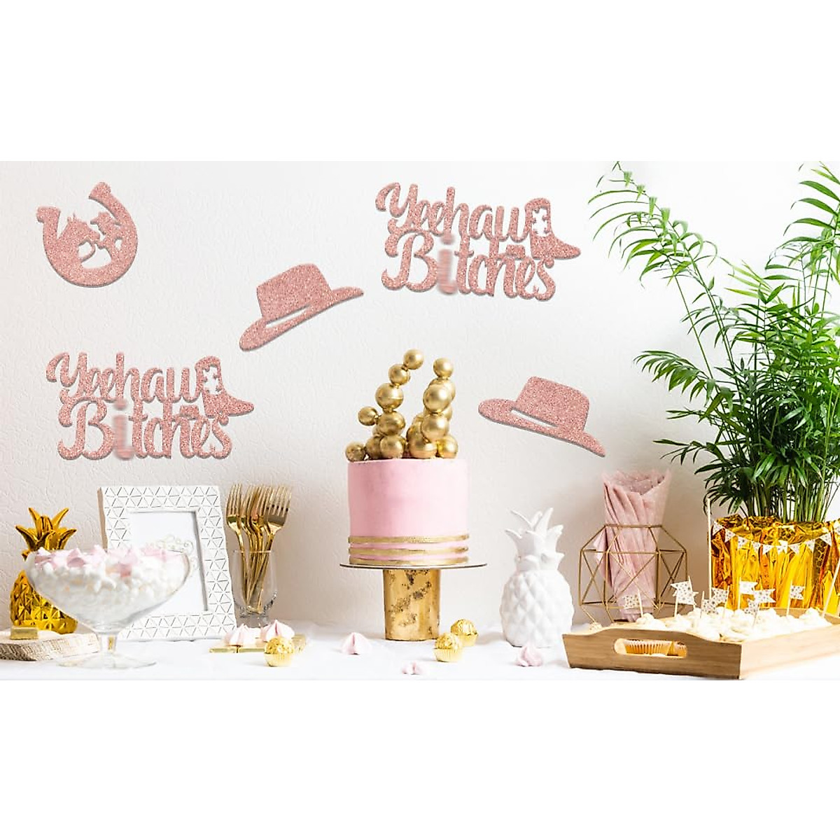 12Pcs Rose Gold Cowgirl Decorations Western Centerpieces for Tables, Yee Haw Bitches Table Topper, Western Cowgirls Centerpieces Sticks, Western Bachelorette Birthday Party Supplies