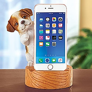 Collections Etc Peeking Dog Wood-Style Base Mobile Phone Holder Stand