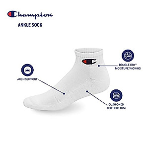 Champion Men's Double Dry Moisture Wicking Ankle Socks 6, 8, 12 Packs Availabe, White/Grey/Black-6 Pack, 6-12