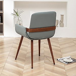 LUNLING Mid Century Modern Dining Room Chairs Set of 2 Accent Faux Leather Chair Bentwood Frame with Armrest,Upholstered Seat,Metal Legs Chairs,Adjustable Foot for Kitchen Room Desk Chairs(Blue)