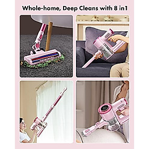 Homeika Cordless Stick Vacuum Cleaner, 20Kpa Powerful Suction Vacuum Cleaner with LED Display, 30 Min Runtime Detachable Battery, 1.5L Dust Cup, for Carpet and Hard Floor Pet Hair (Pink)