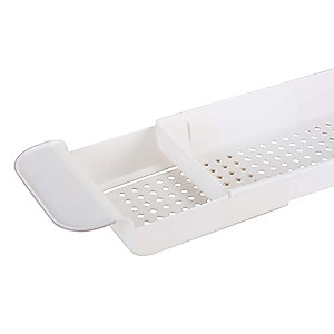 Bath Bliss Expandable Bathtub Caddy | Non-Slip | Over The Tub | 21-27 inch | Tub Tray | Bathroom Storage and Organizer | Shelf | Hold Soaps and Towels | White