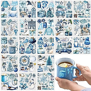 Honoson 20 Sheets Winter Rub on Transfers for Crafts and Furniture Snowman Snowflake Ice Cubes Rub on Transfer Stickers Vintage Winter Rub on Decals for Wood DIY Paper Home Decor, 5.9 x 5.9 Inch