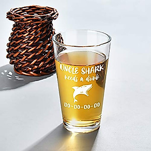 Funny Uncle Beer Glass 15Oz - Uncle Shark Beer Pint Glass, Beer Pint Glass for Uncle, New Uncle, Unique Gifts for Christmas, Birthday, Fathers Day, Thanksgiving, White Elephant from Nephew, Niece