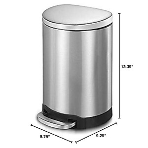 PDTXCLS SPPRANDOM Innovaze 1.6 Gal./6 Liter Stainless Steel Semi-Round Step-on Trash Can for Bathroom and Office