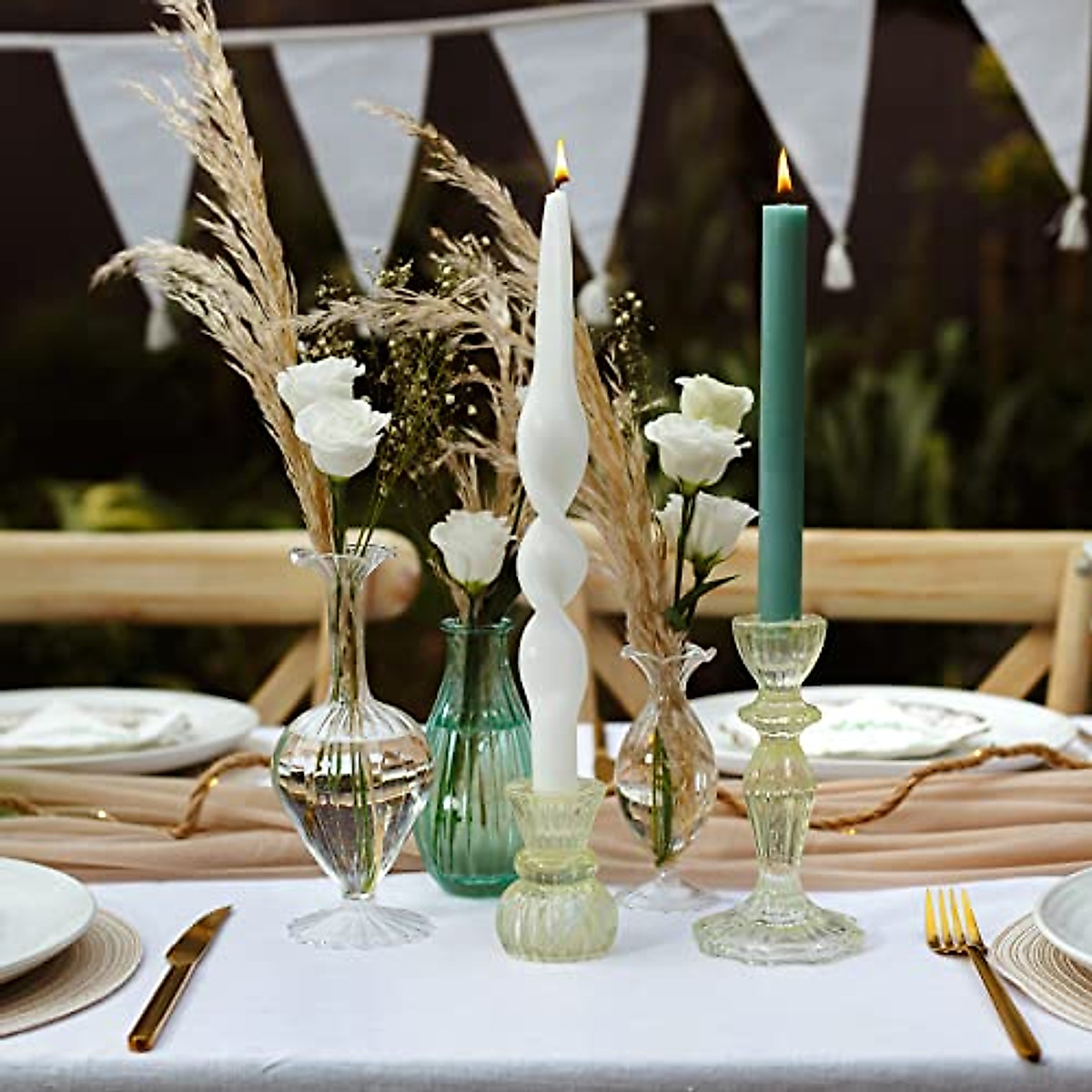 Talking Tables Green Glass Candlestick Holder Taper Candle Stand for Indoor or Outdoor Dining, Elegant Dinner Party Decorations, Birthday, Garden, Wedding, Christmas, Home Décor Large