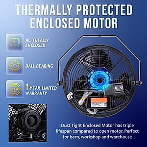 Tornado 12 Inch Outdoor Rated IPX4 Water-Resistant High Velocity Metal Industrial Wall Mount Fan For Commercial, Industrial, Residential, TEAO Motor 3 Speed 1650 CFM 6.6 FT Cord cETL Safety Listed