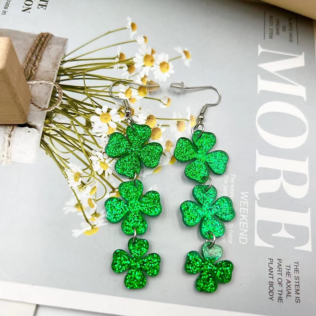 St Patrick's Day Earrings for Women,Irish Shamrock Dangle Earrings Green 4 Leaf Clover Hat Horseshoe Drop Earrings Good Luck St Patrick Jewelry