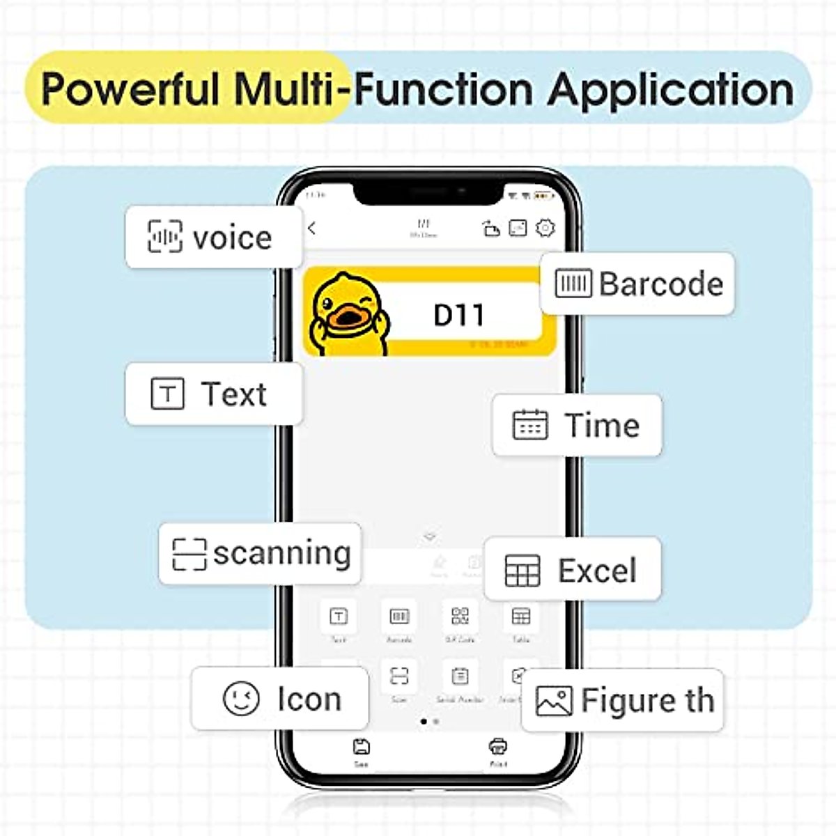 NIIMBOT Label Maker Machine with Tape D11 Portable Wireless Connection Label Printer Multiple Templates Available for Phone Pad Easy to Use Office Home Organization USB Rechargeable